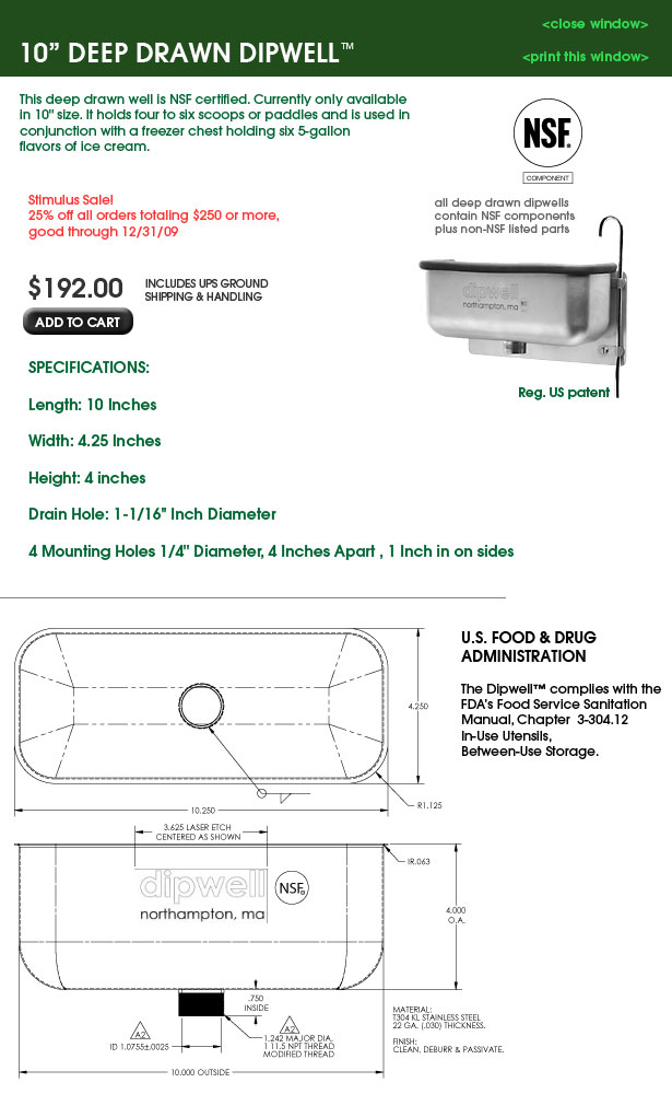 10″ Deep Drawn Dipwell (NSF Certified) – Dipwell